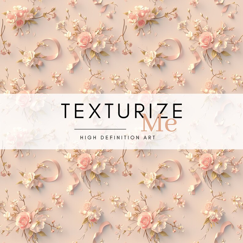 3D Pink Floral Digital Paper With Ribbons - Seamless Wedding Flower ...
