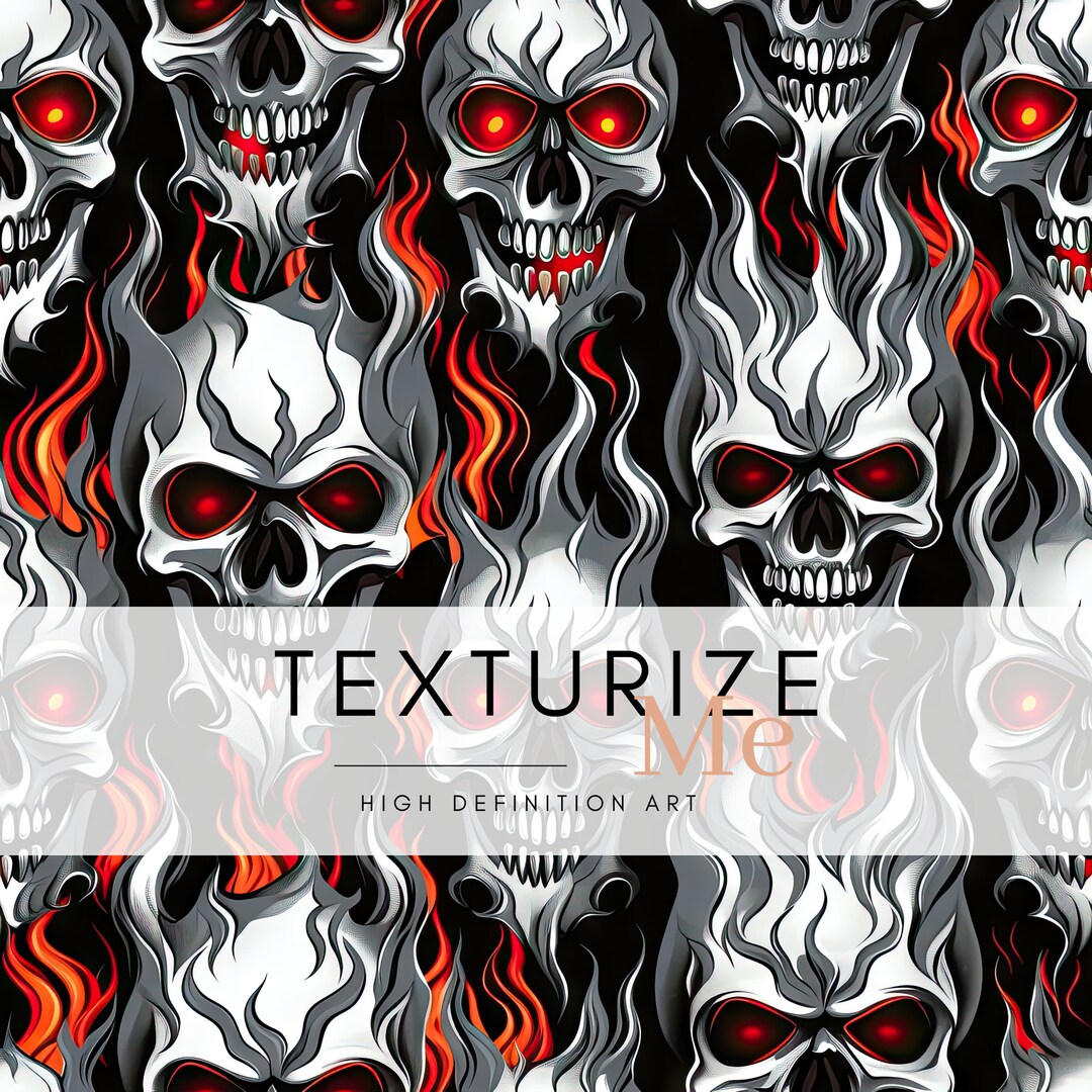 Bad Ass Silver Skull and Fire Repeating Pattern, Halloween Texture, Seamless File, Fire Skulls ...