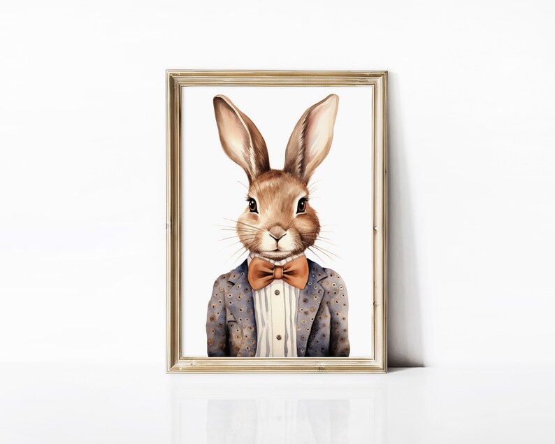 Fancy Bunny Rabbit Art Print - Watercolor Style Illustration - Nursery ...