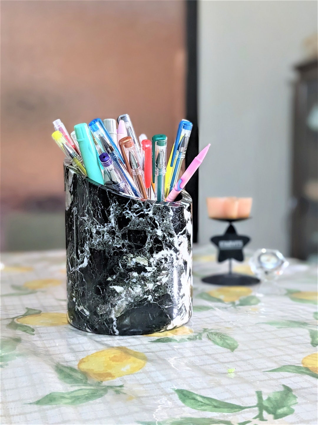 Marble Cup Holder Desk Accessories Homemade Black Marble Pencil Holder ...
