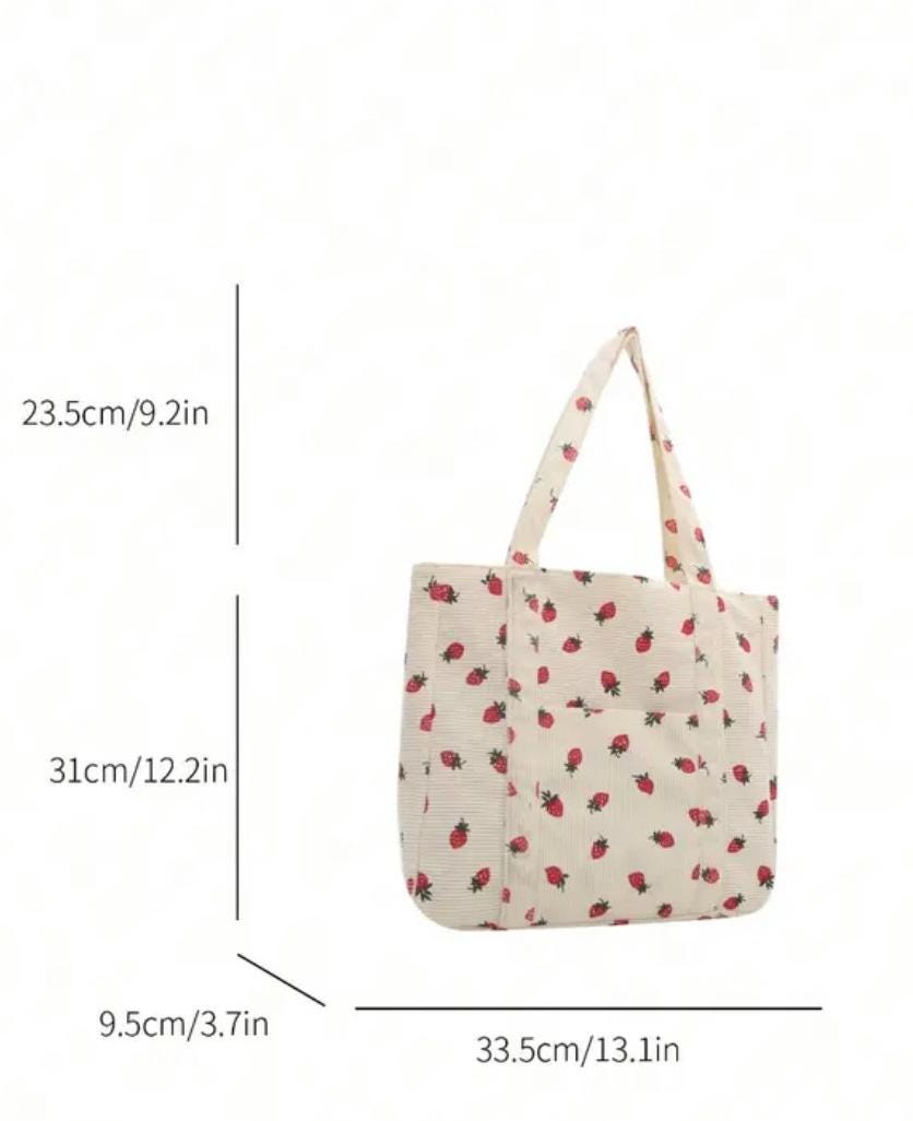 Strawberry Hand Embroidered Canvas Tote Bag, Tote Bag With Pocket ...