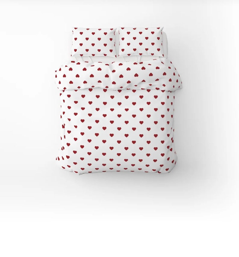 Red Heart Duvet Cover Set for 2 People, Cotton Bedding Set, Aesthetic ...