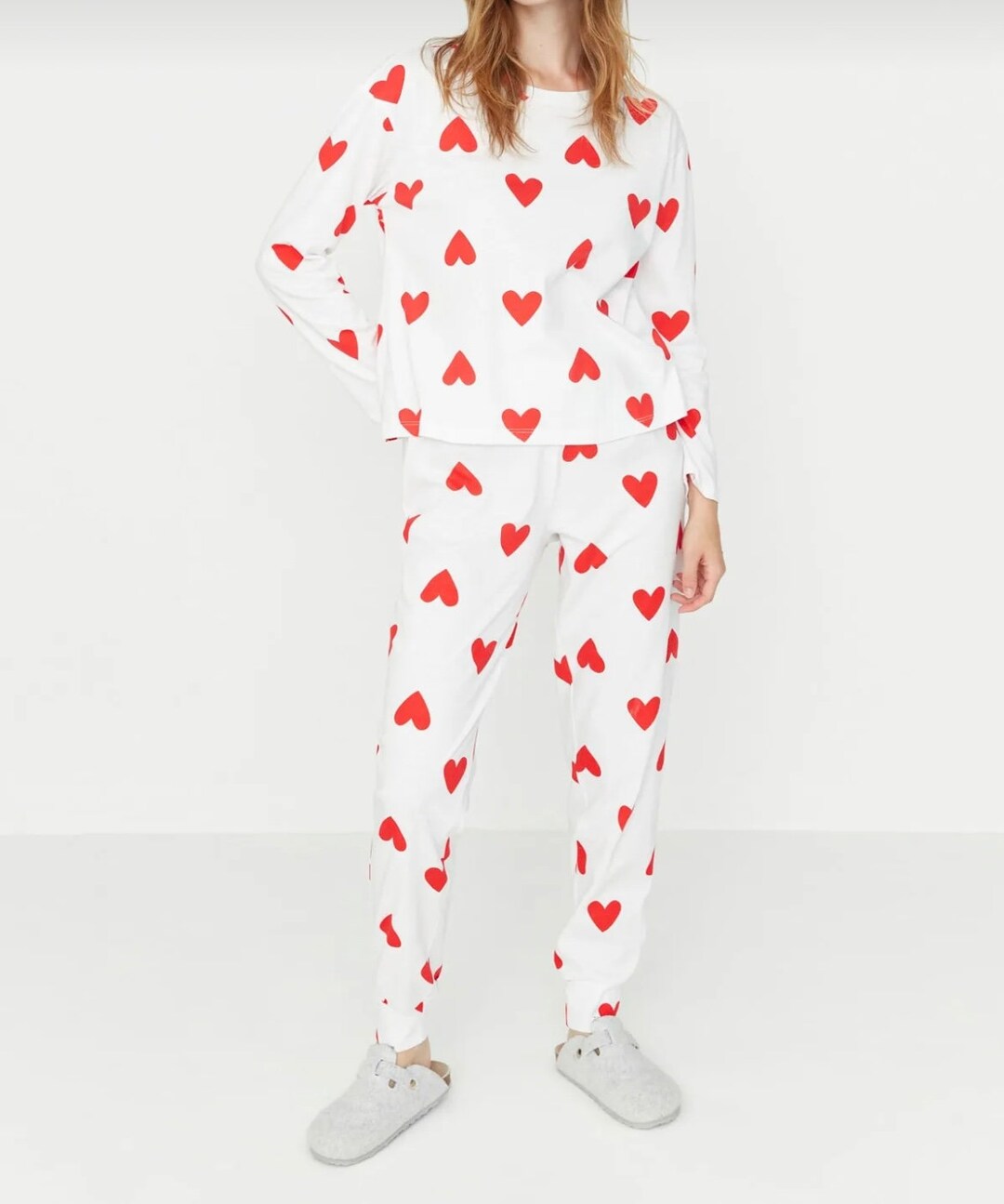 Heart Printed Pajamas Set for Women,autumn Long Sleeve Fresh Soft ...