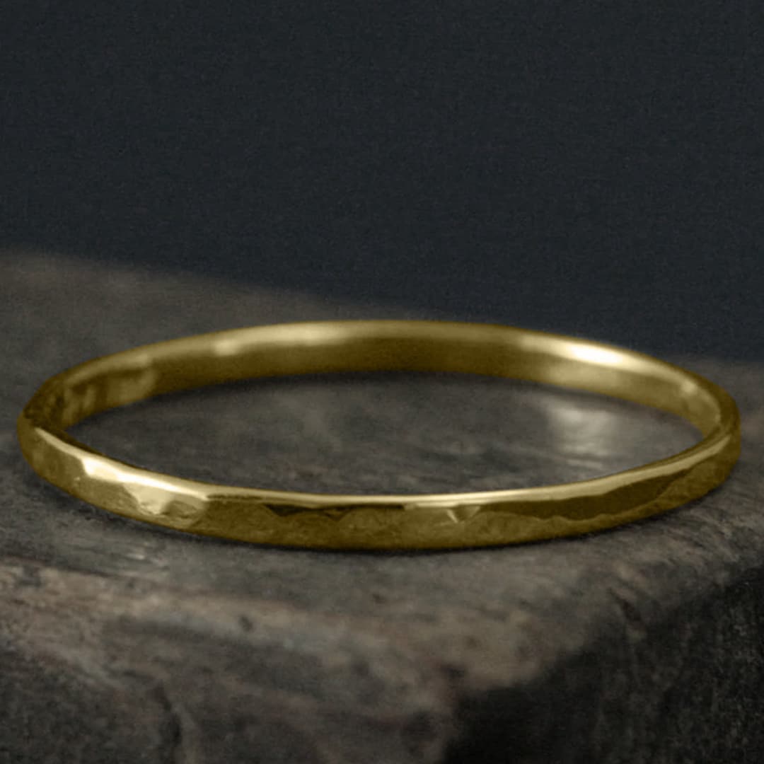 1.5mm Wide Hammered Gold Wedding Band Elegant Handcrafted Bridal ...