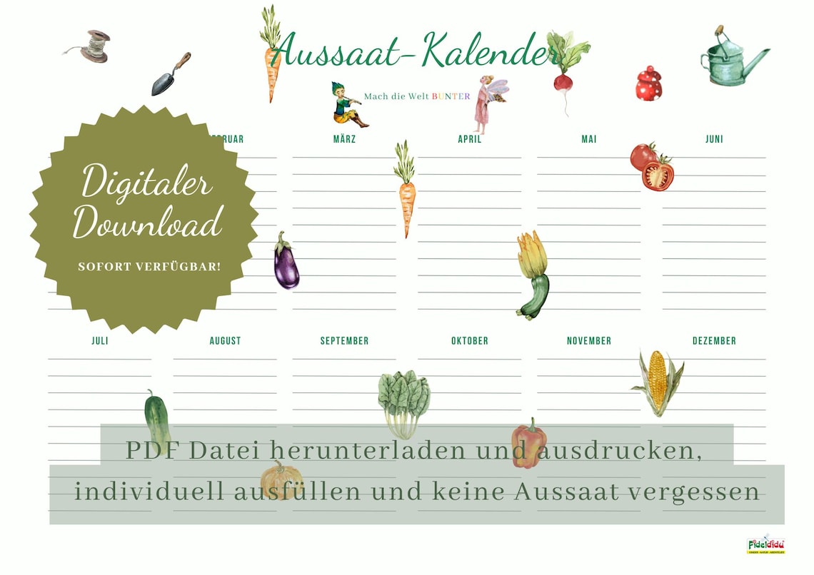 Vegetable Sowing Calendar | Digital File for Printing, Printable ...