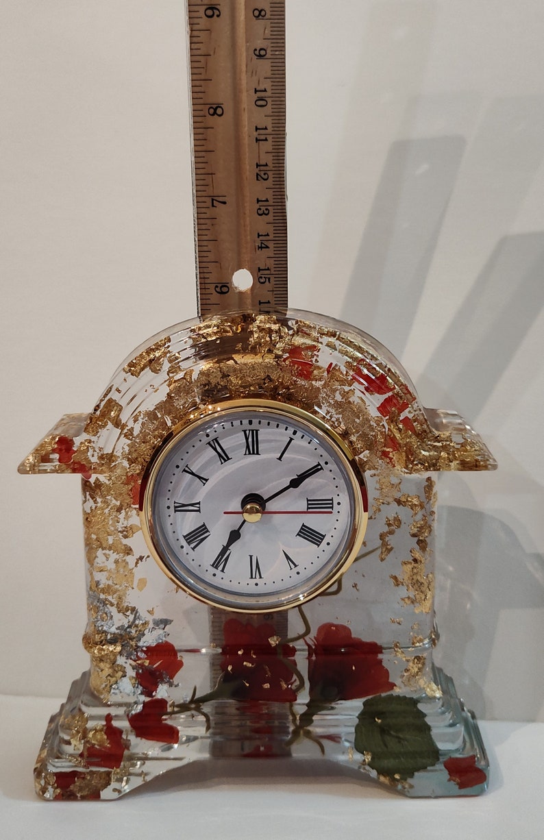 Red Flowers in Resin Clock for Desk, Tabletop, Mantel. - Etsy