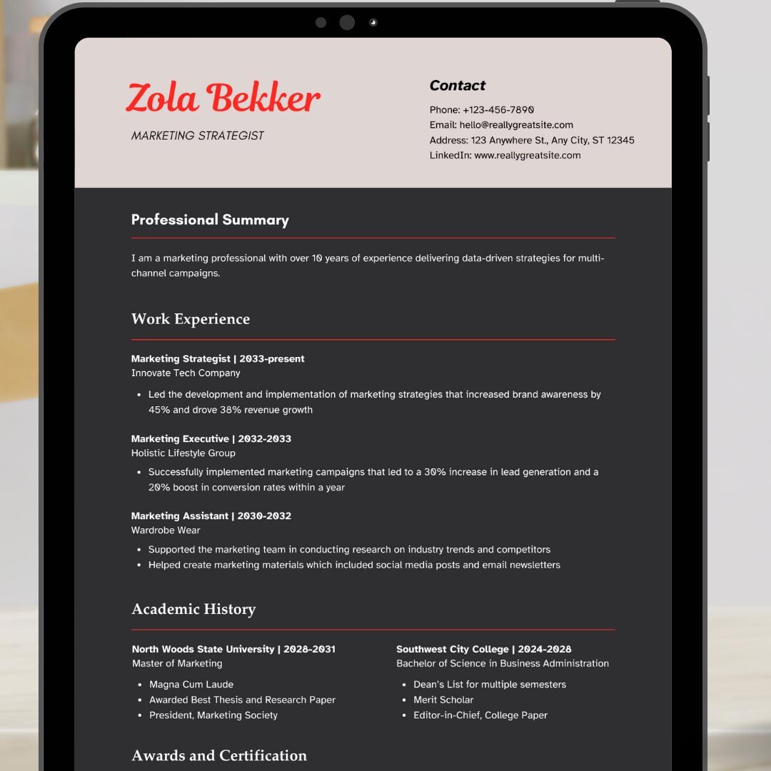 Professional Resume Template: Modern CV Design (word & Canva) - Etsy