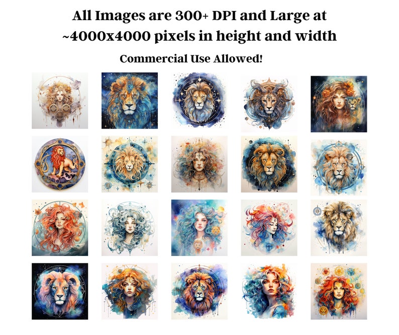 Leo Watercolor Goddess PNG Clipart Bundle, Printable Zodiac Sign ...