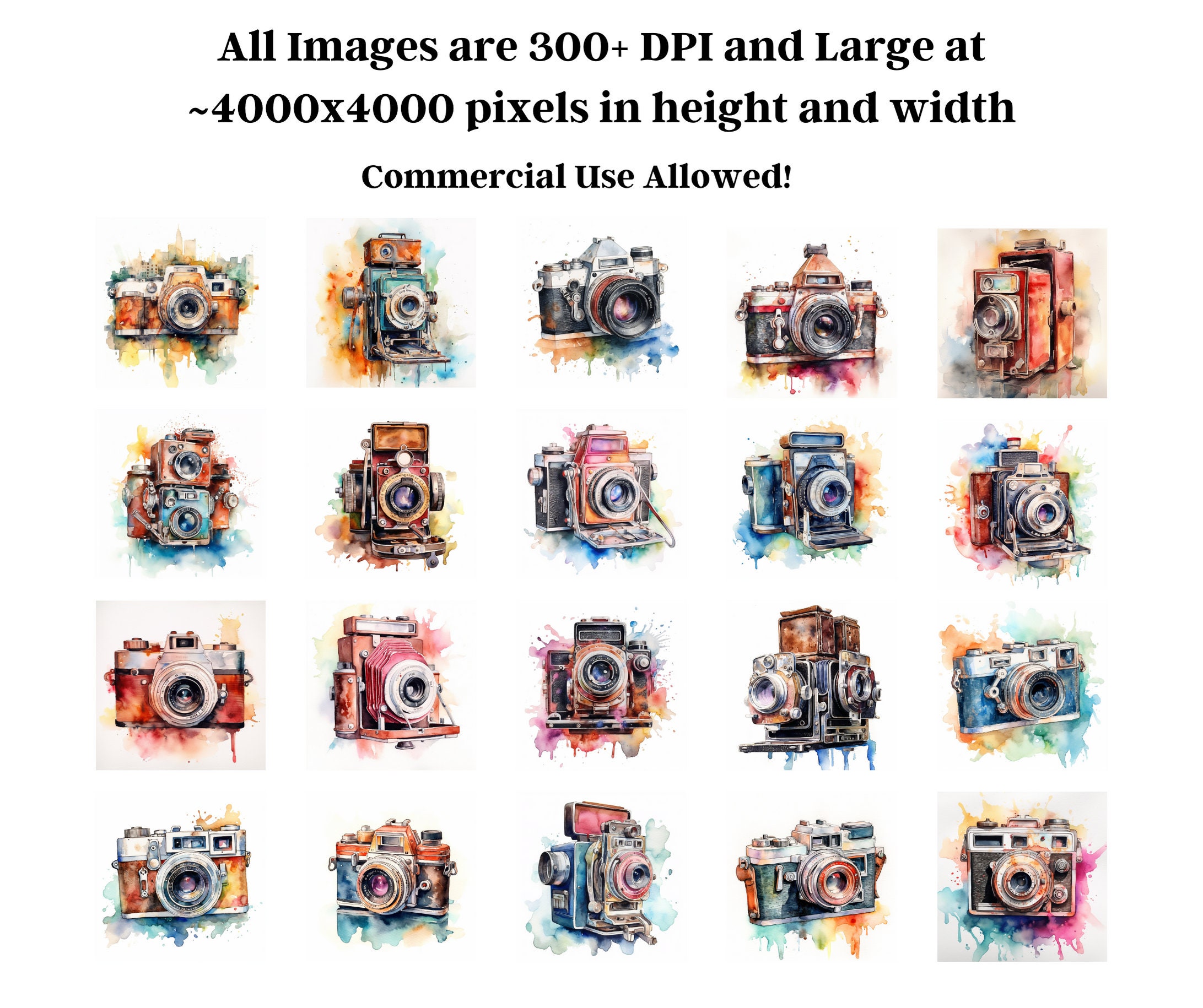 Vintage Camera Watercolor 20 PNG Bundle Clipart, Vintage Cameras, Old ...