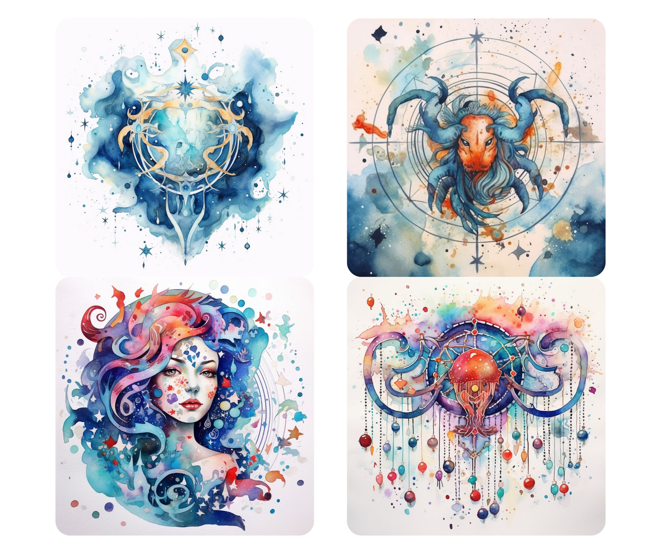 Aquarius Zodiac Sign PNG Bundle, Astrology Sign Art, Zodiac Symbols ...