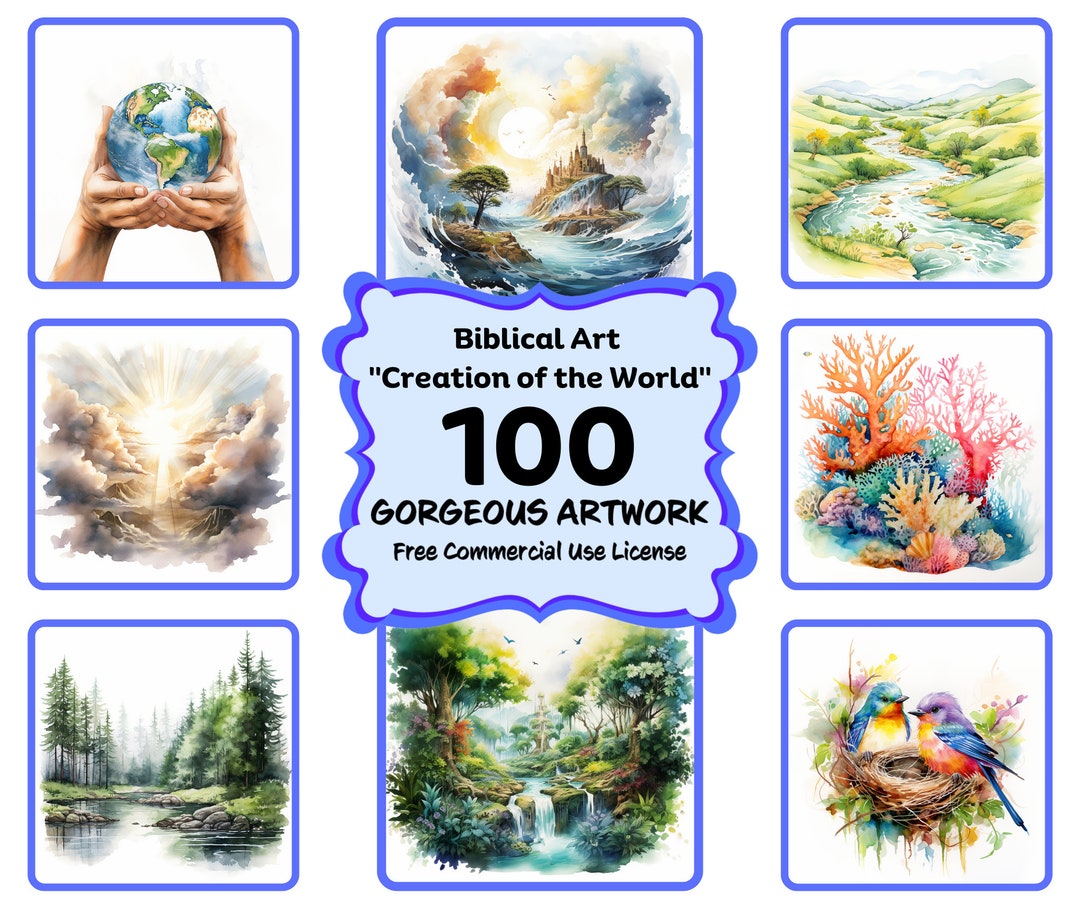 Biblical Story of Creation 100 Artwork Bundle Inspired Watercolor ...
