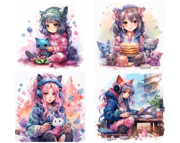 Kawaii Anime Cat Gamer Girl Pngtuber Cute Ready Gaming Vtuber Avatar ...