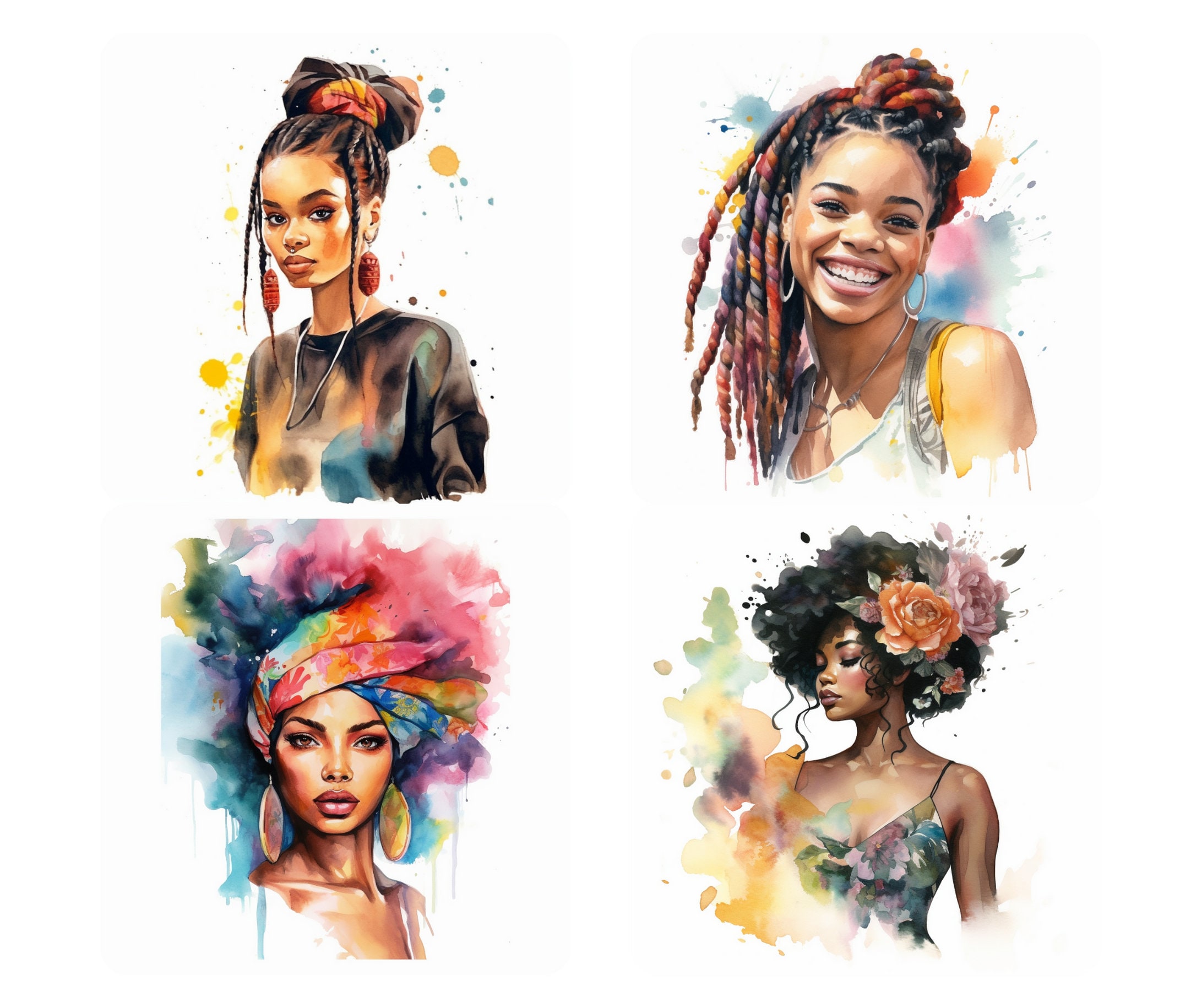 Black Girl Watercolor Png Bundle, Black Woman Art, Fashion Girl ...