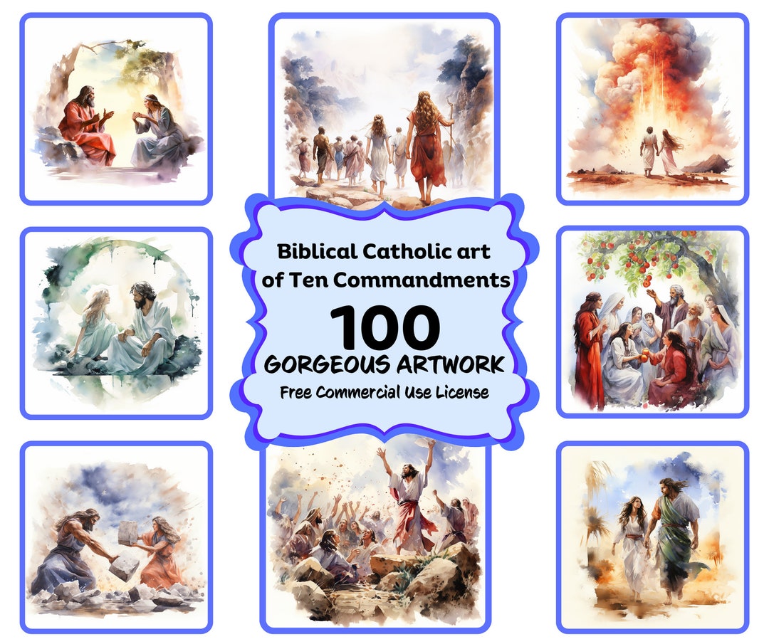 Watercolor Christian Ten Commandments 100 Clipart PNG Bundle, High ...