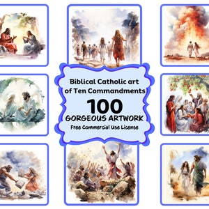 Watercolor Christian Ten Commandments 100 Clipart PNG Bundle, High ...