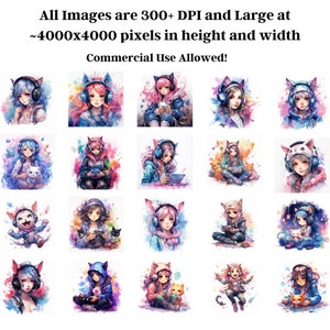 Kawaii Anime Cat Gamer Girl PNG Bundle, Cute Avatar, Twitch Discord ...