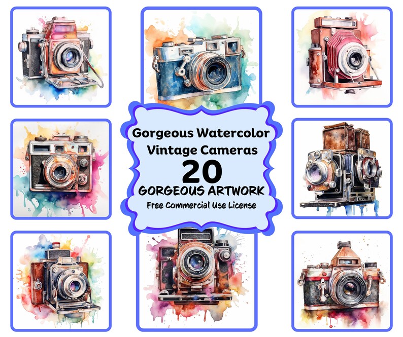 Vintage Camera Watercolor 20 PNG Bundle Clipart, Vintage Cameras, Old ...