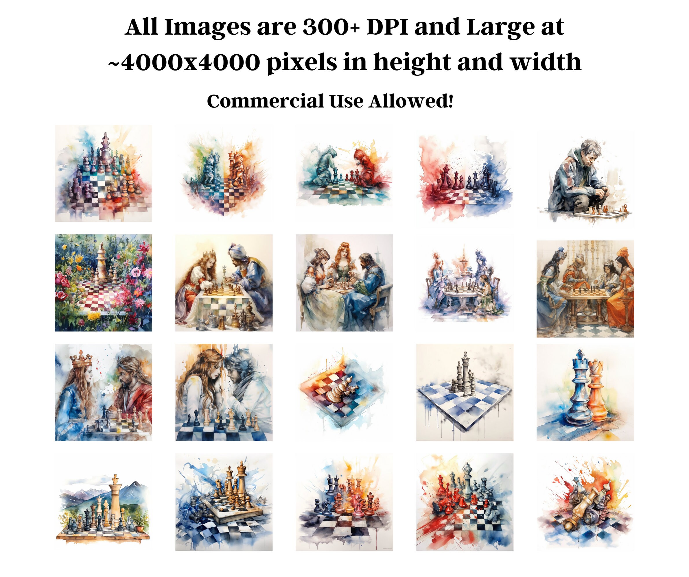 Watercolor Chess 20 PNG Bundle V2, Chess Clipart, Watercolor Chess ...
