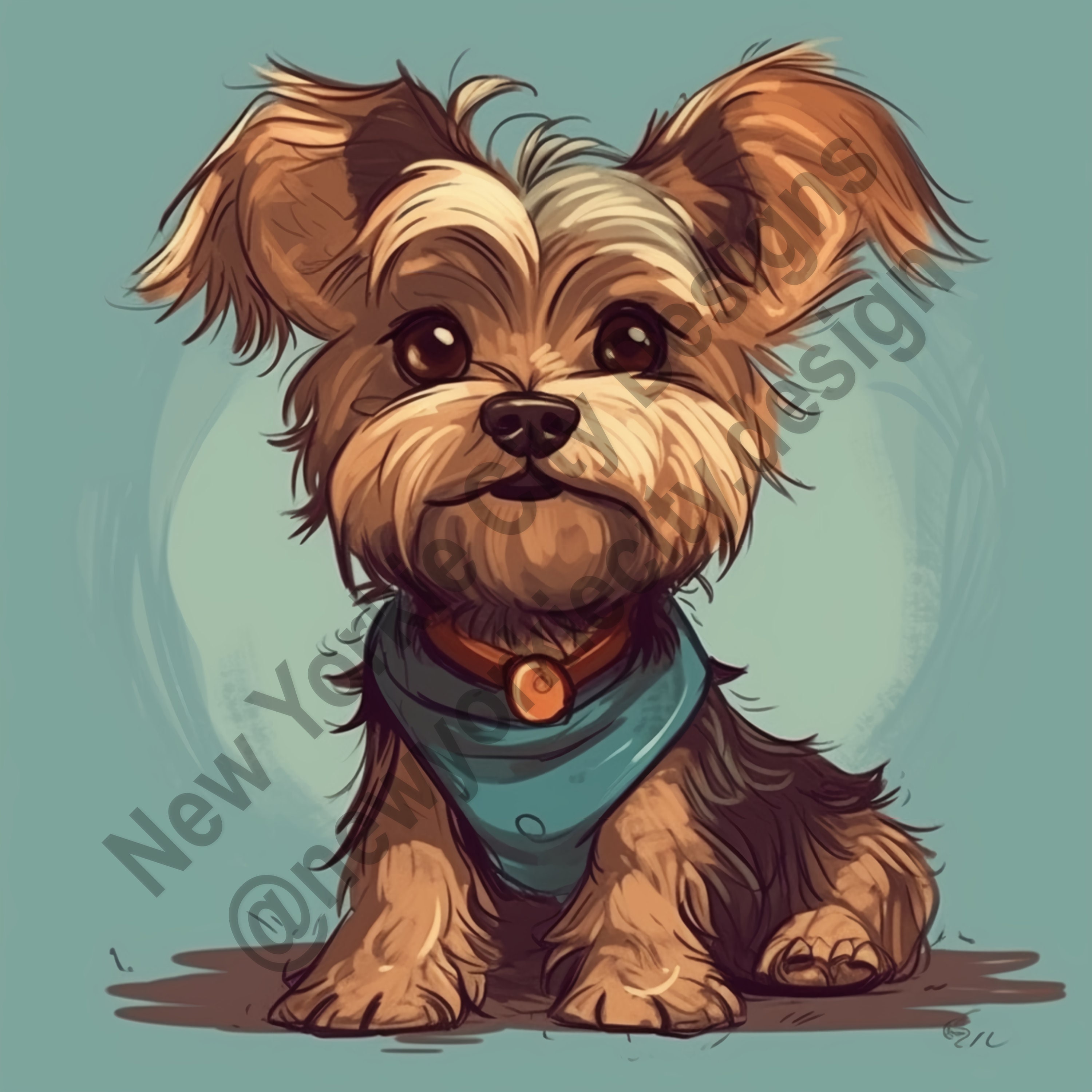 Illustrated Drawing Design of a Yorkie Sitting - Digital Download ...