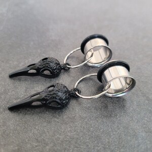 Raven Bird Skull Black Plug Hoop Gauges Tunnels Ear Earrings Dangle ...