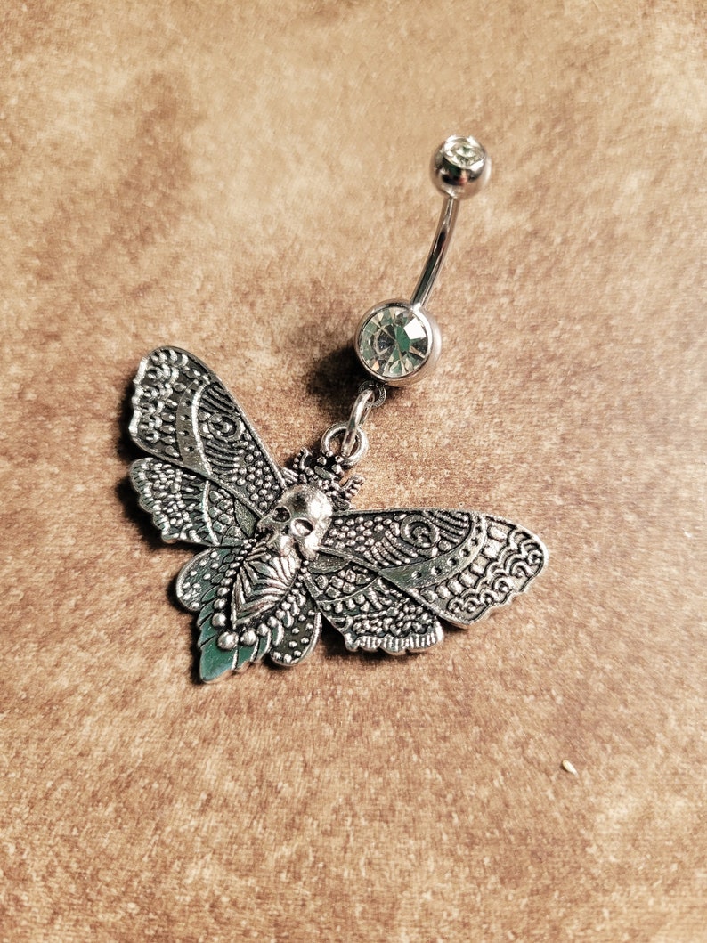 Black Silver Death Moth Belly Ring Witchy Dark Mall Goth Alt Grunge Gem ...