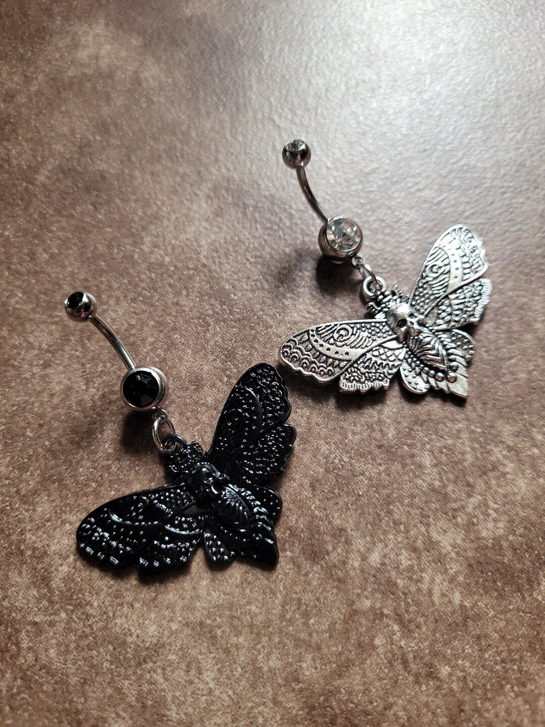 Black Silver Death Moth Belly Ring Witchy Dark Mall Goth Alt Grunge Gem ...