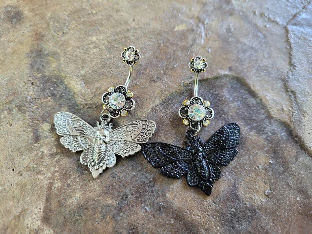 Black Silver Death Moth Belly Ring Witchy Dark Mall Goth Alt Grunge ...