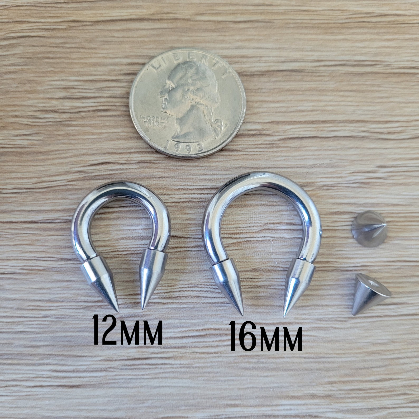6g or 8g Long Spike Cone Septum Stretching Ring Horseshoe Silver 316L ...