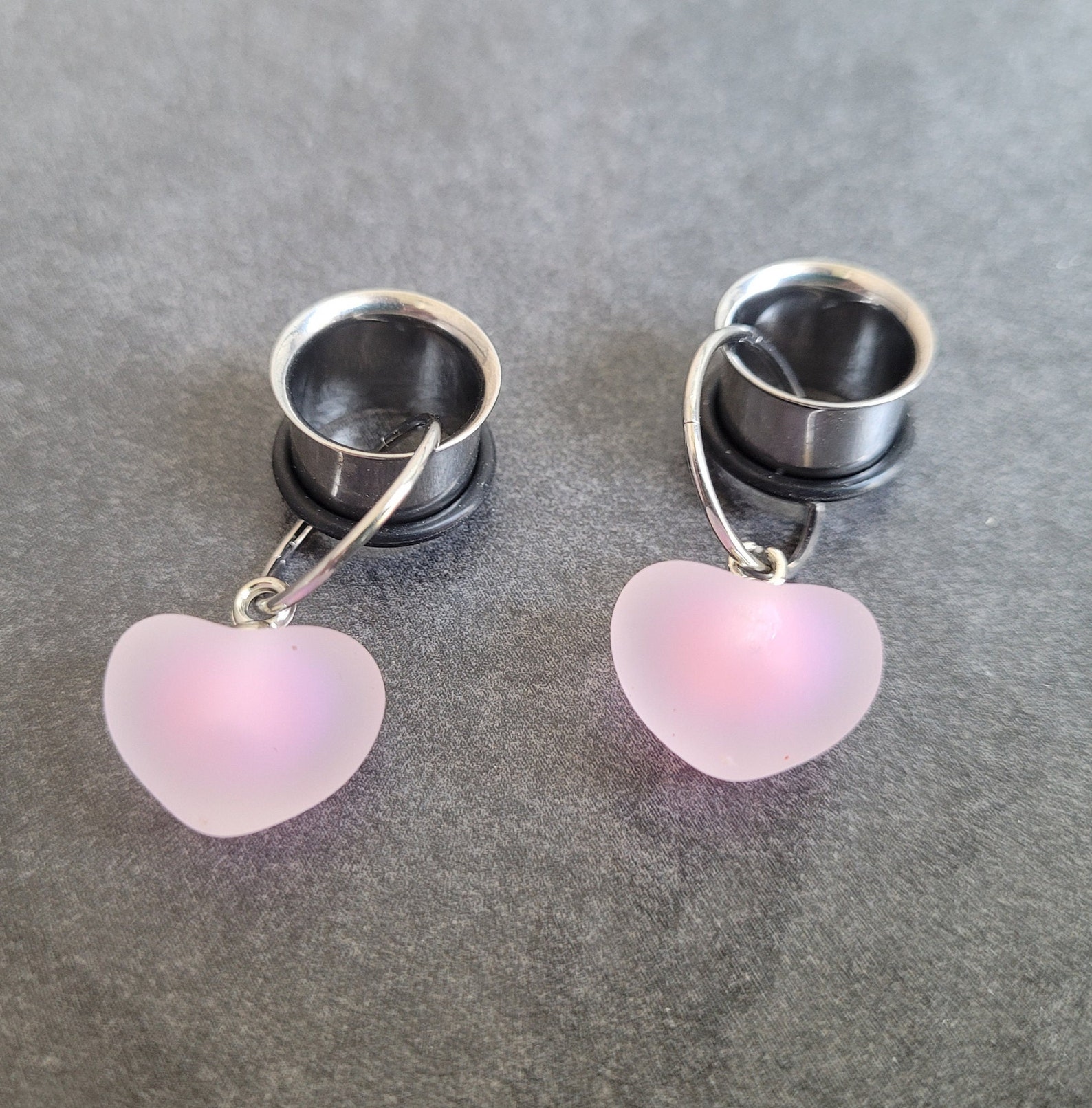 Pink Heart Plug Hoop Gauges Tunnels Ear Earrings Dangle Girly 4g 2g 0g ...