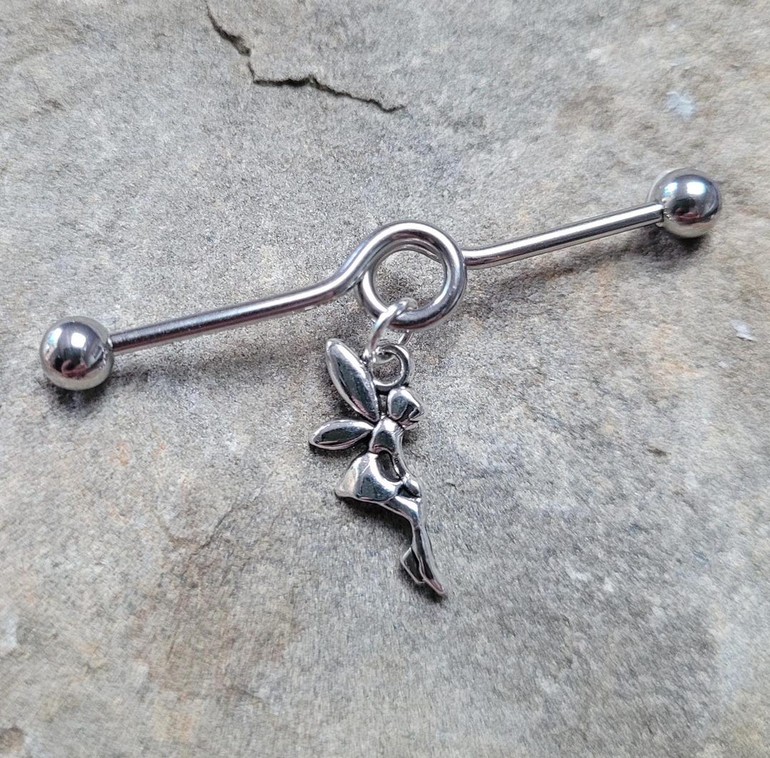 Industrial Barbell Silver Fairy Piercing Dangle Charm Bar Jewelry ...