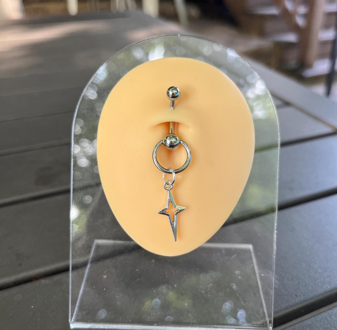 Goth Star Belly Ring Grunge Gothic Alt Boho Silver Black Dangle Button ...