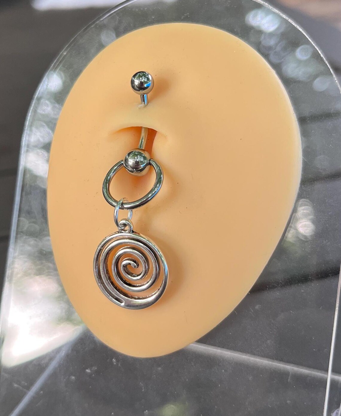 Swirl Spiral Belly Ring Grunge Gothic Alt Silver Goth Dangle Button ...