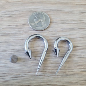 Long Spike Cone Septum Stretching Ring Horseshoe Silver 316L Surgical ...