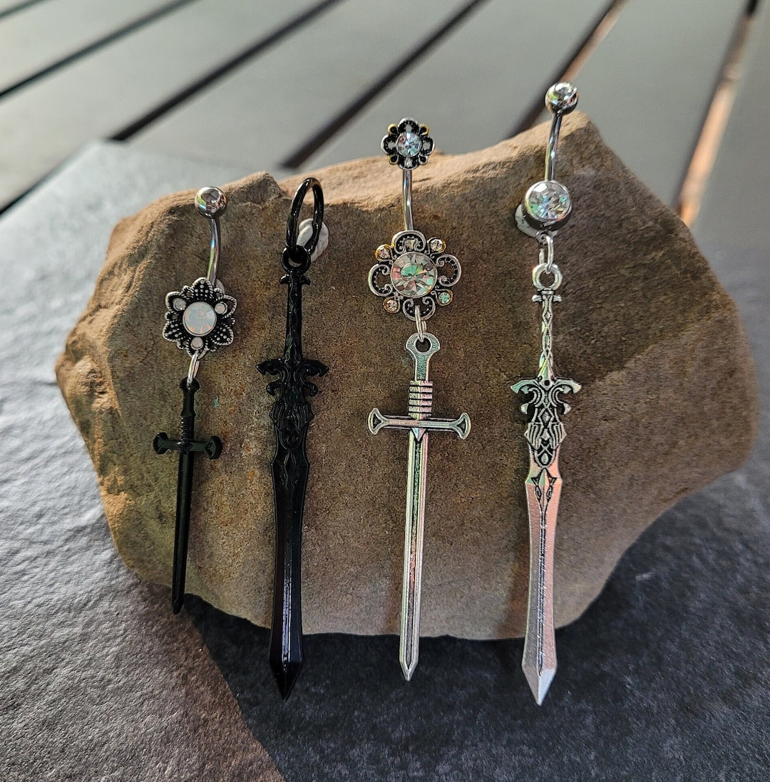 Sword Knife Belly Ring Gothic Grunge Alt Black Silver Dangle Belly ...