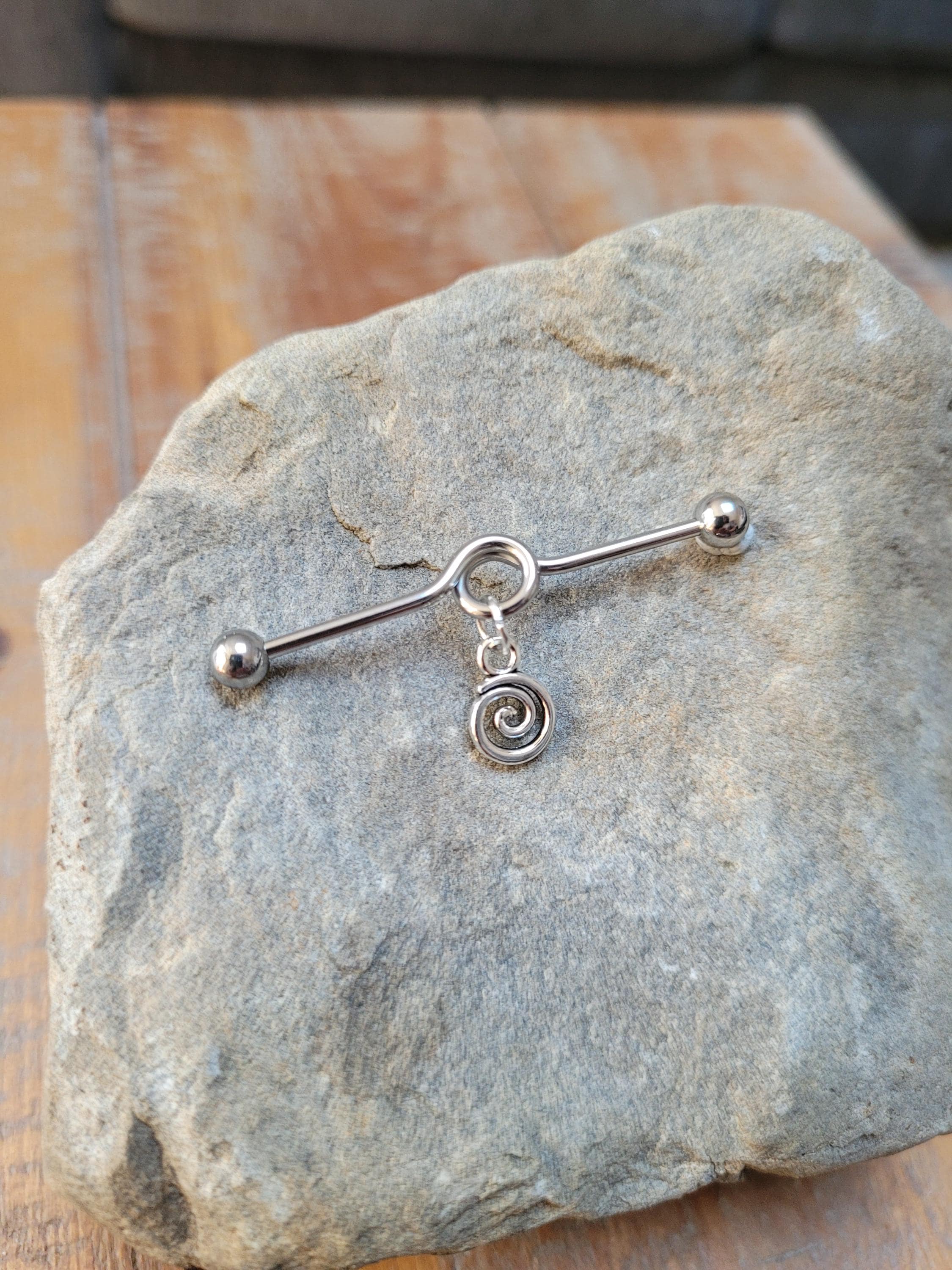 Industrial Barbell Silver Goth Swirl Piercing Alt Dangle Charm Bar ...