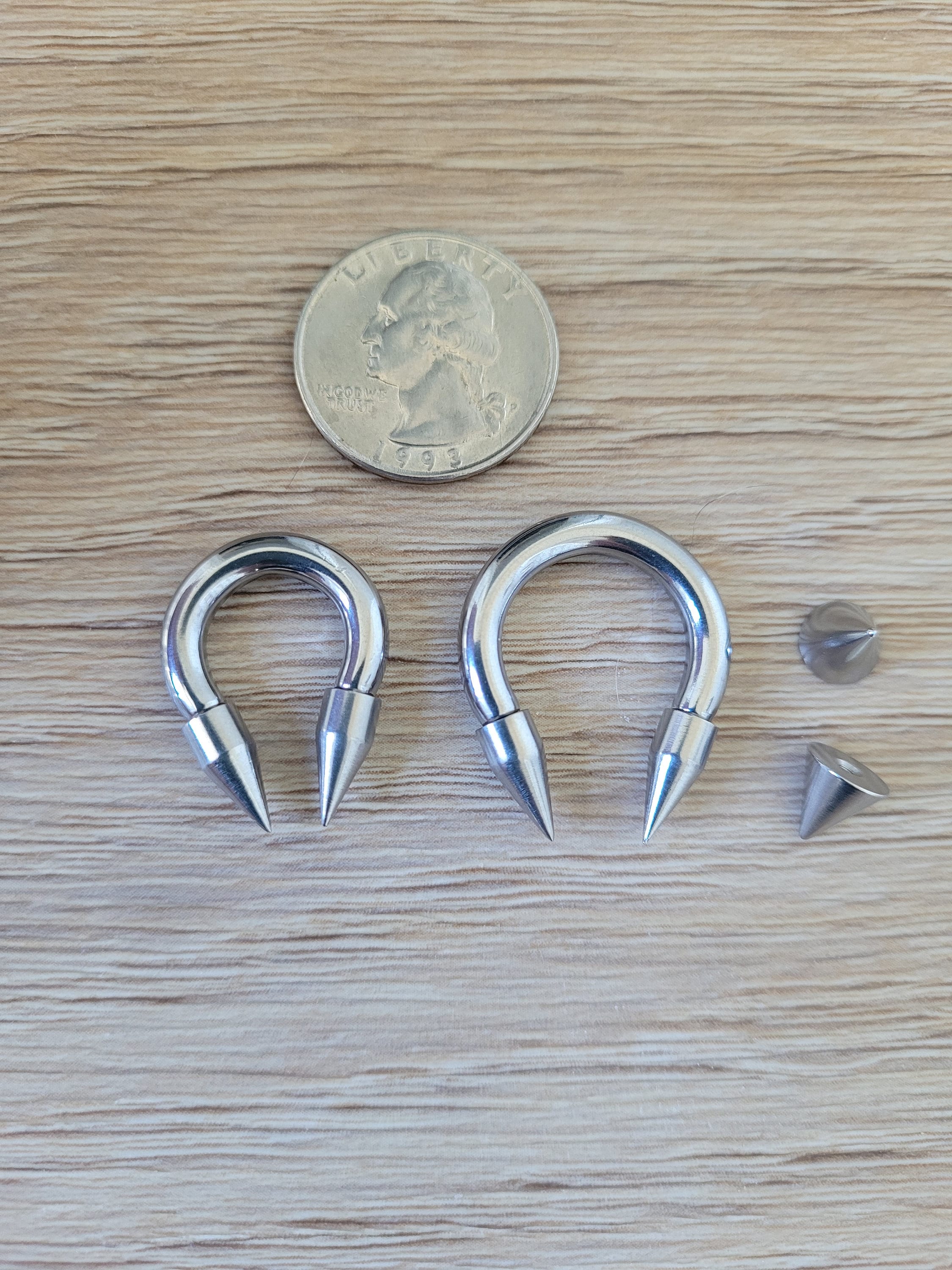 6g or 8g Long Spike Cone Septum Stretching Ring Horseshoe Silver 316L ...