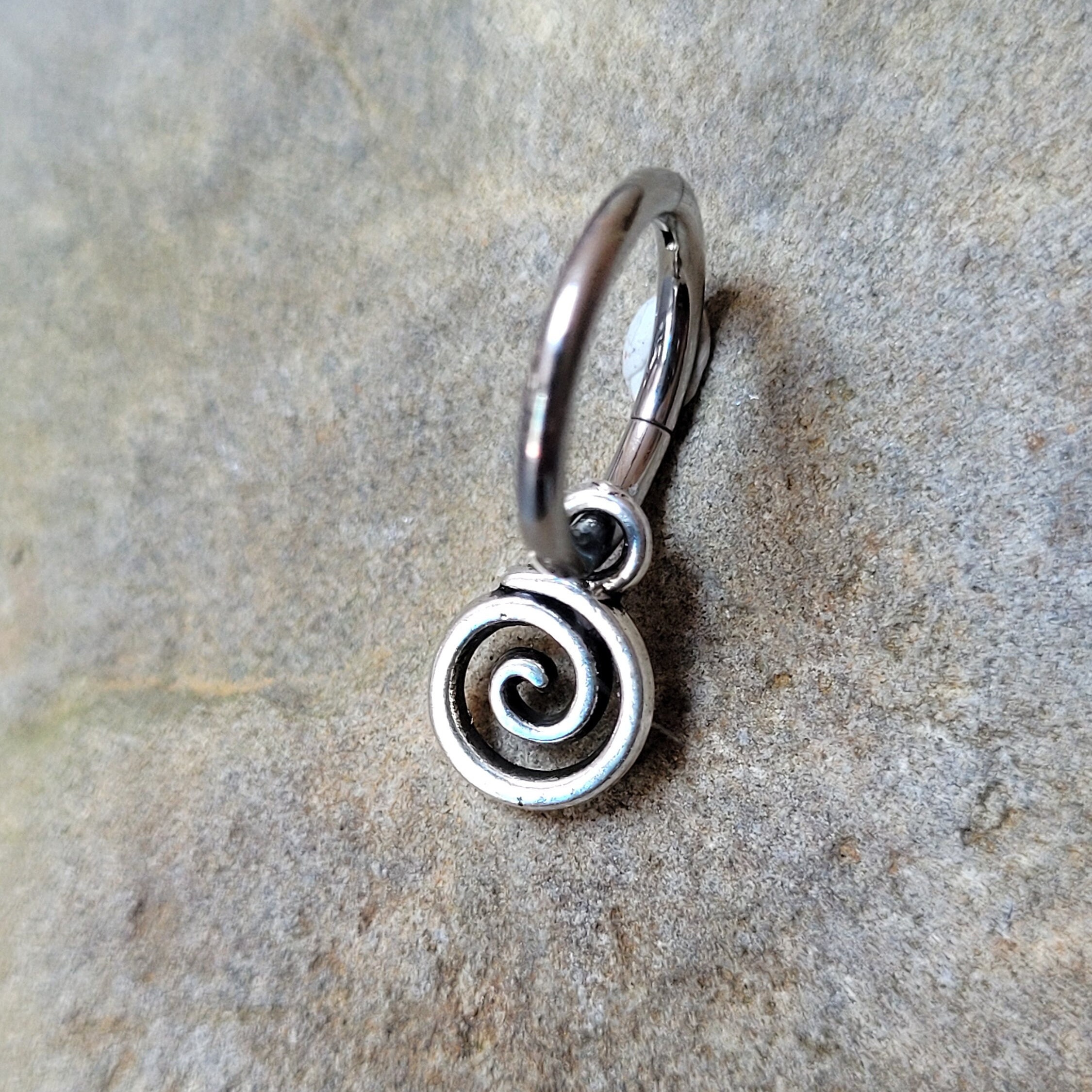 2 Belly Ring Goth Swirl Spiral Star Silver Tiny Hoop Clicker Navel ...