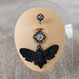 Black Silver Death Moth Belly Ring Witchy Dark Mall Goth Alt Grunge ...