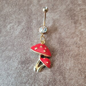 Gold Mushroom Belly Ring Dangle Red Naturecore Cottagecore Fairycore ...