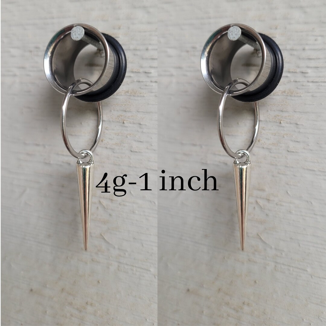 Goth Spike Plug Hoop Gauges Tunnels Ear Earrings Dangle 4g 2g 0g 00g 7/ ...