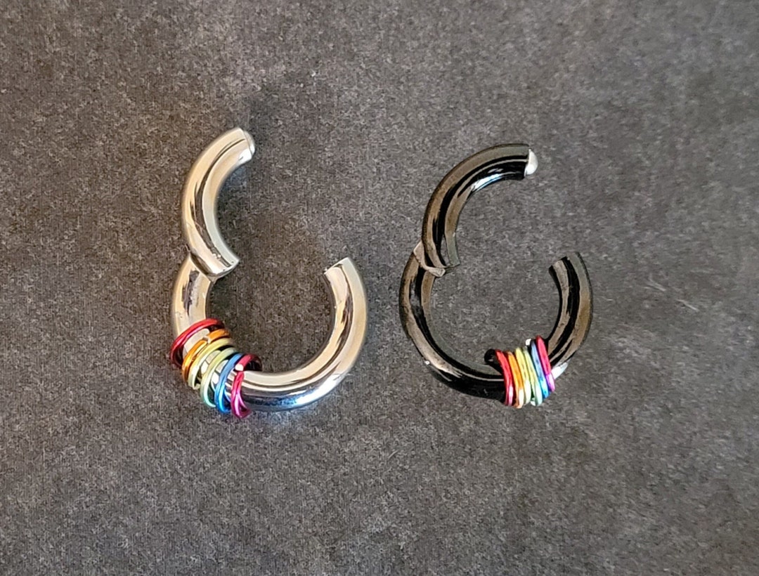 6g 8g 10g 12g 14g Pride Rainbow Hinged Clicker Ring Hoop Dangle Helix ...
