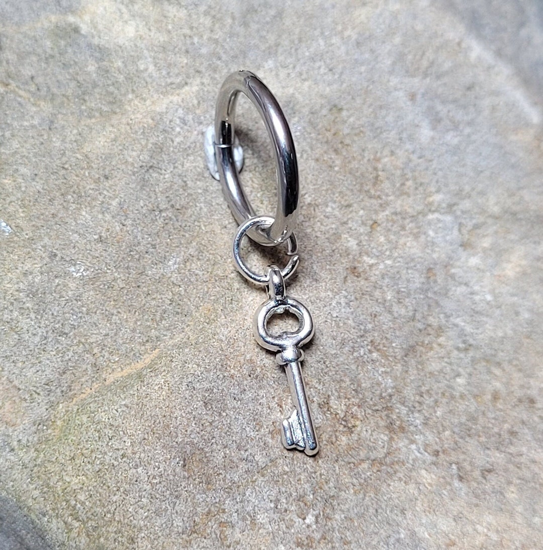 Belly Ring Key Silver Tiny Hoop Clicker Dark Light Academia Lock 14g ...