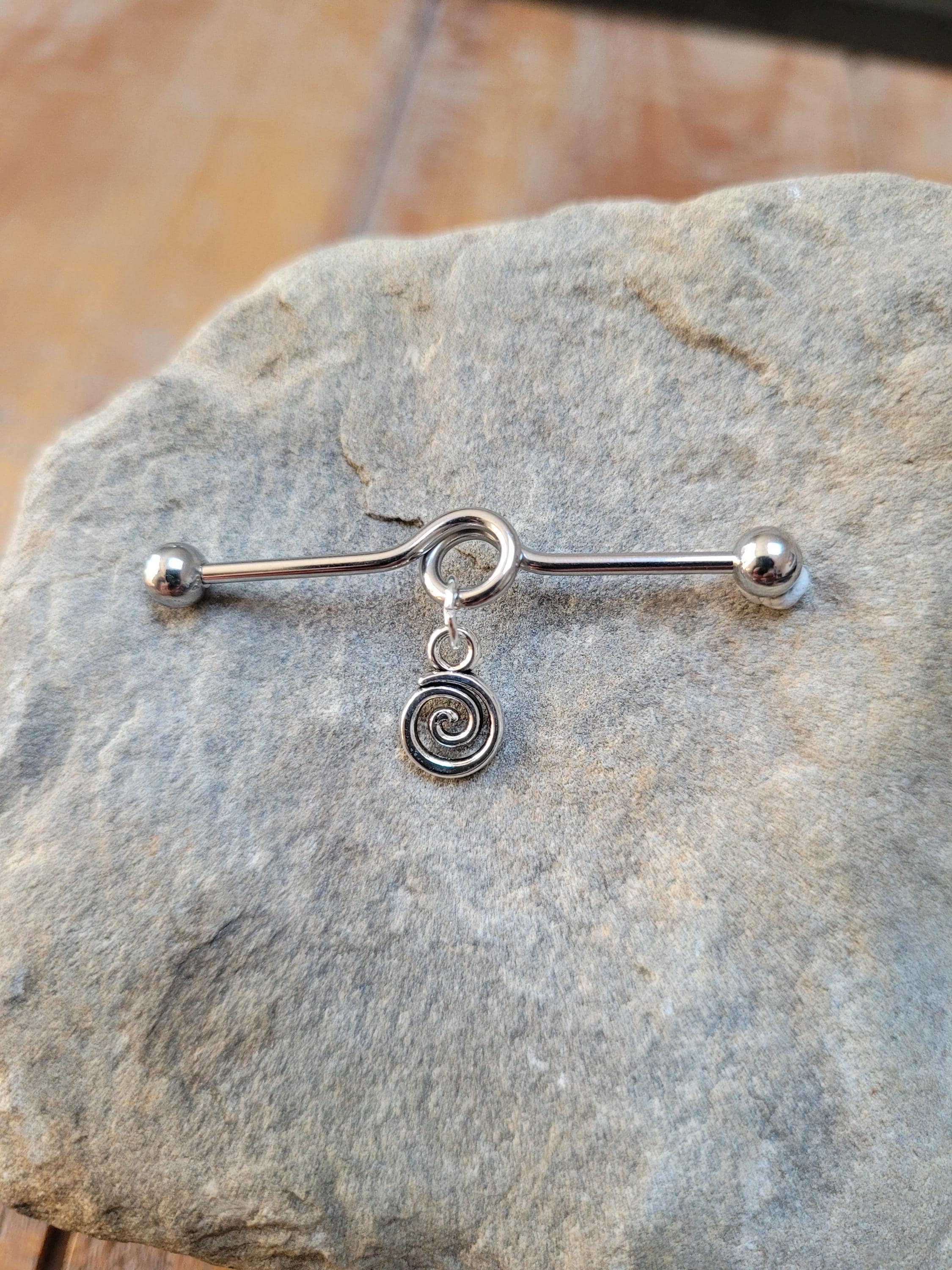 Industrial Barbell Silver Goth Swirl Piercing Alt Dangle Charm Bar ...