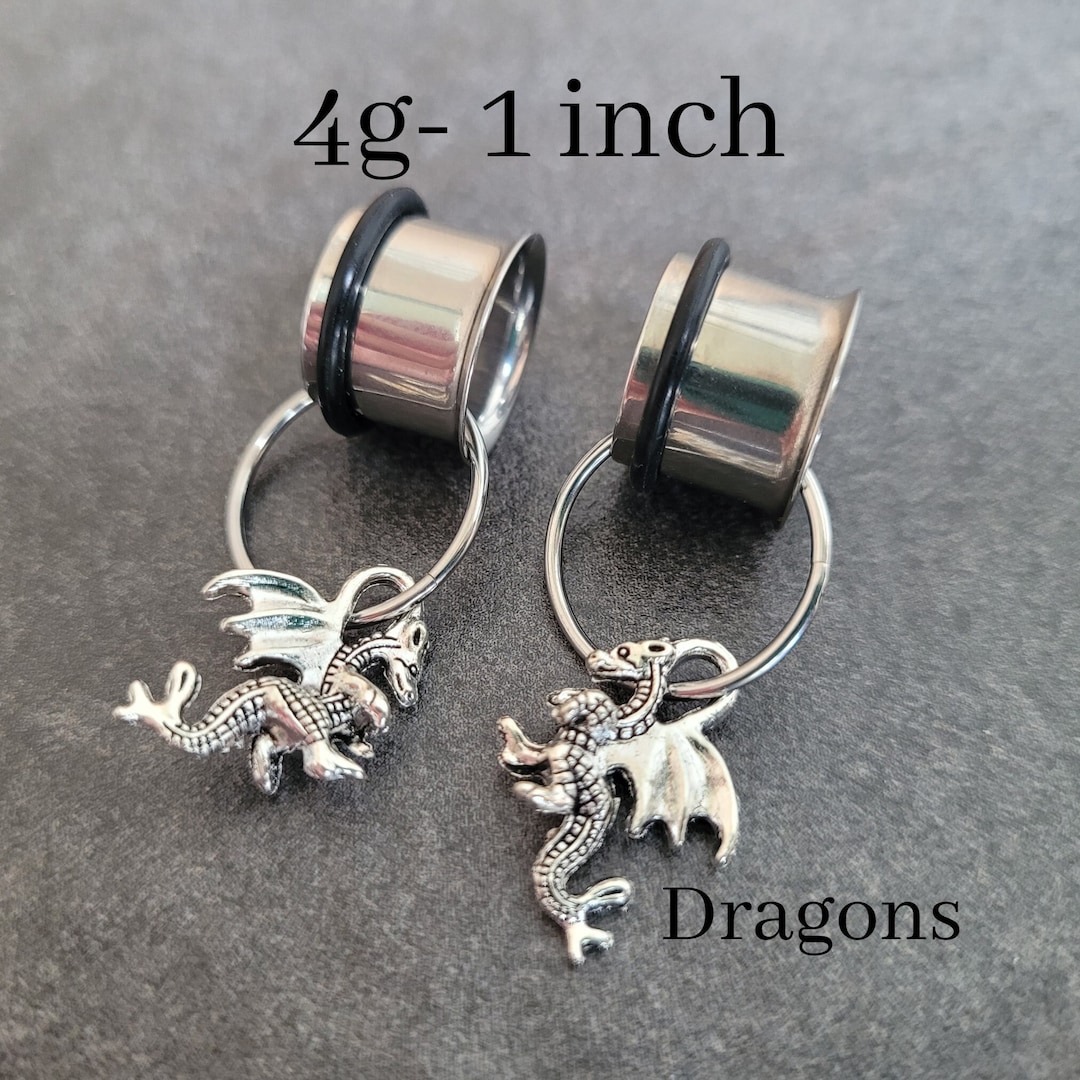 Dragon Plug Hoop Gauges Tunnels Ear Earring Dangle Spooky 4g 2g 0g 00g ...