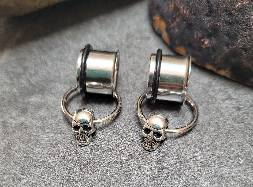 Skull Plug Hoop Gauges Tunnels Ear Dangle Drop Earrings Stretched ...