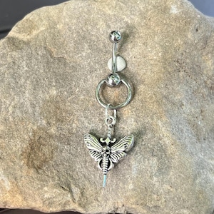 Goth Death Moth Belly Ring Grunge Gothic Alt Silver Black Dangle Button ...