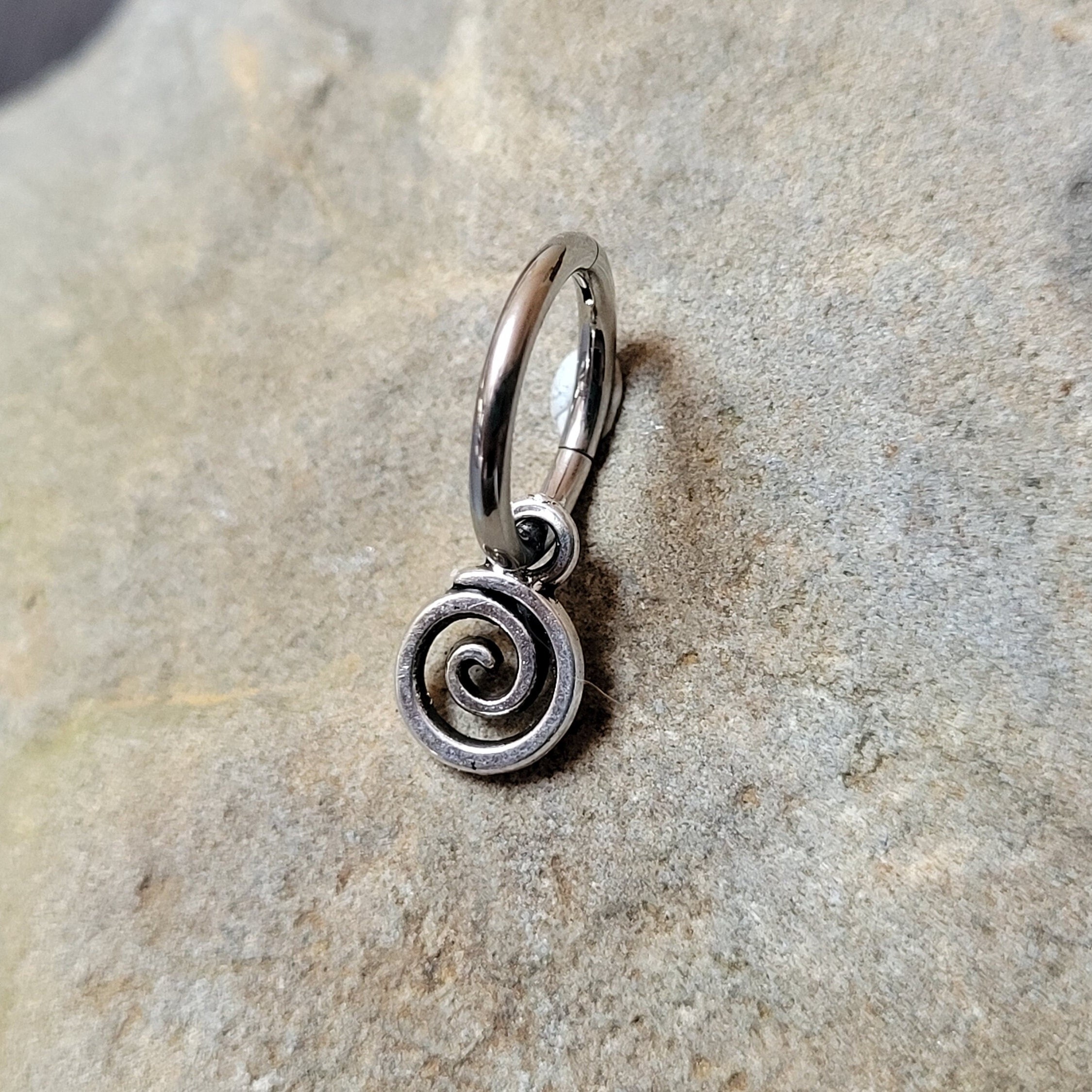 2 Belly Ring Goth Swirl Spiral Star Silver Tiny Hoop Clicker Navel ...