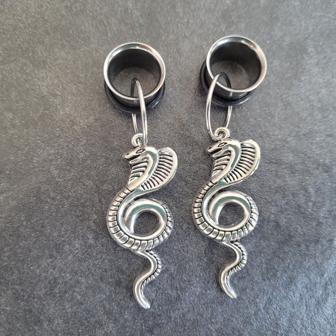 Cobra Snake Plug Hoop Gauges Tunnels Ear Earrings Dangle 4g 2g 0g 00g 7 ...