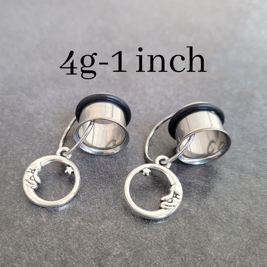 Silver Moon Plug Hoop Gauges Tunnels Ear Earrings Clicker Hanger 4g 2g ...