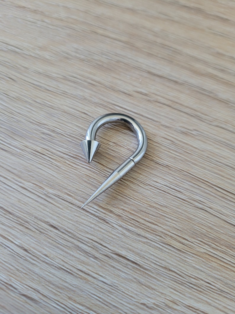 Long Spike Cone Septum Stretching Ring Horseshoe Silver 316L Surgical ...